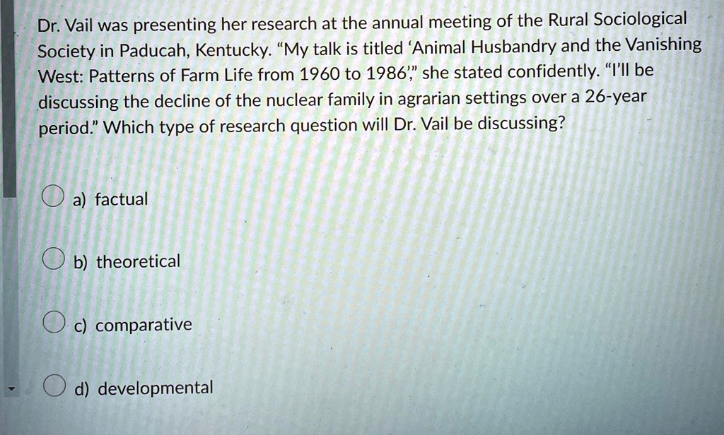 dr vail was presenting her research at the annual meeting of the rural sociological society in ...
