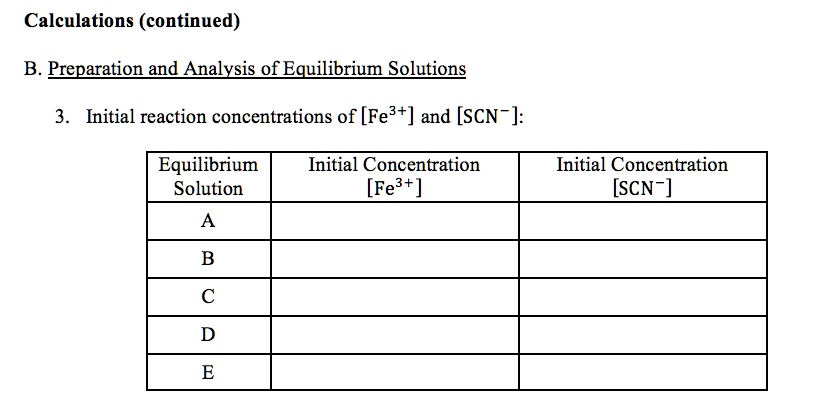 SOLVED: Text: Calculations (continued) B. Preparation and Analysis of Equilibrium Solutions ...