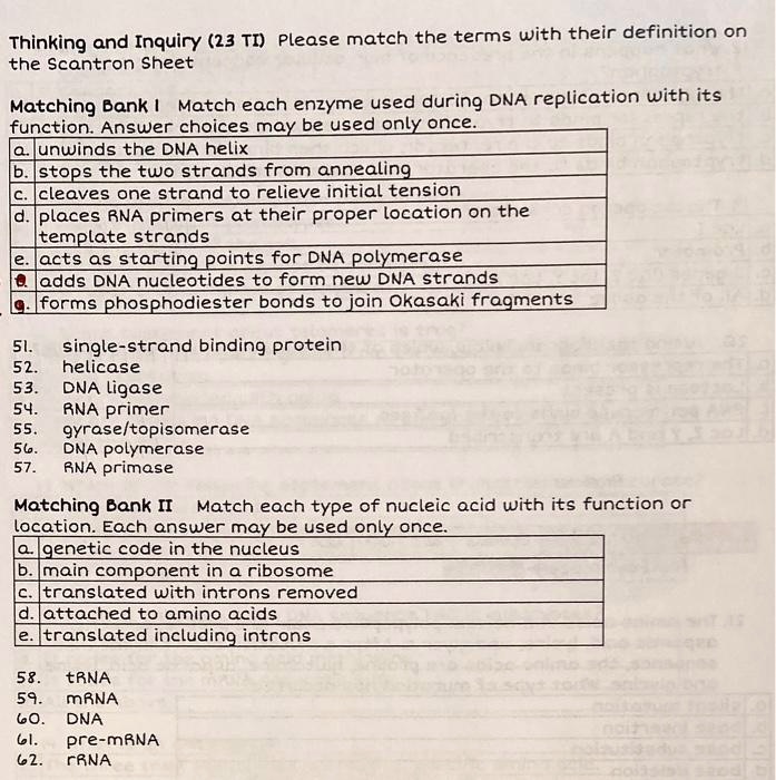 SOLVED: Thinking and Inquiry (23 Tn Please match the terms with their ...