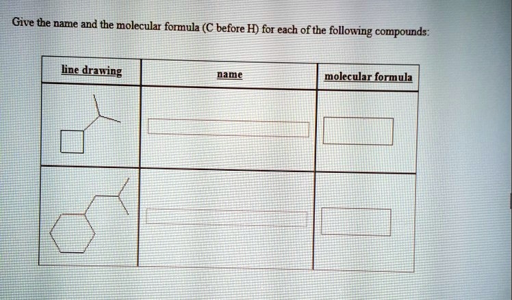 give the name and the molecular formula c before h for each ofthe ...