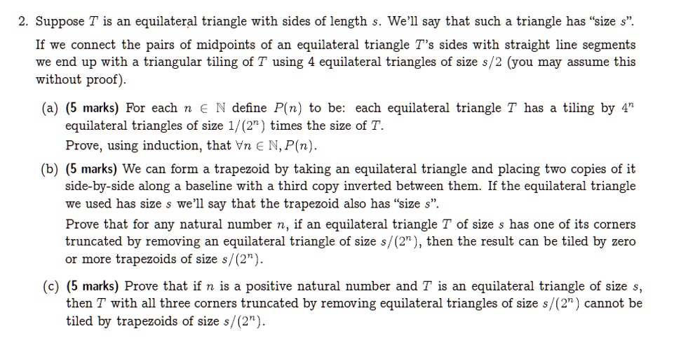 SOLVED: 2. Suppose T is an equilateral triangle with sides of length We ...