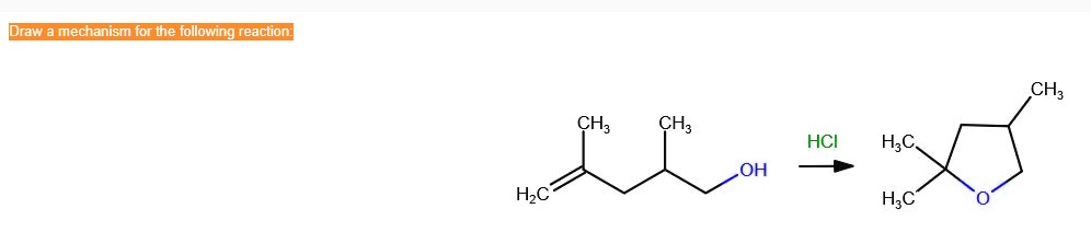 SOLVED: Draw mechanism for the following reaction: CH3 CH3 HCl H2C=O OH H2C H2C CH3