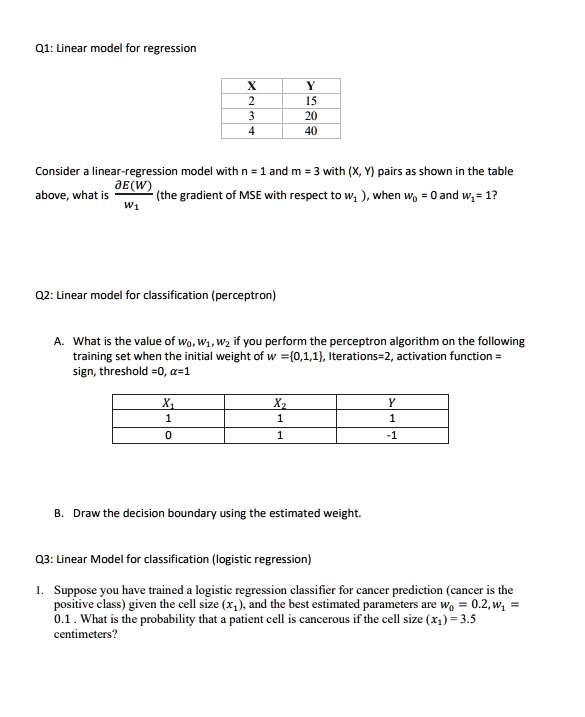 SOLVED: Texts: Q1: Linear model for regression Consider a linear regression model with n = 1 and ...