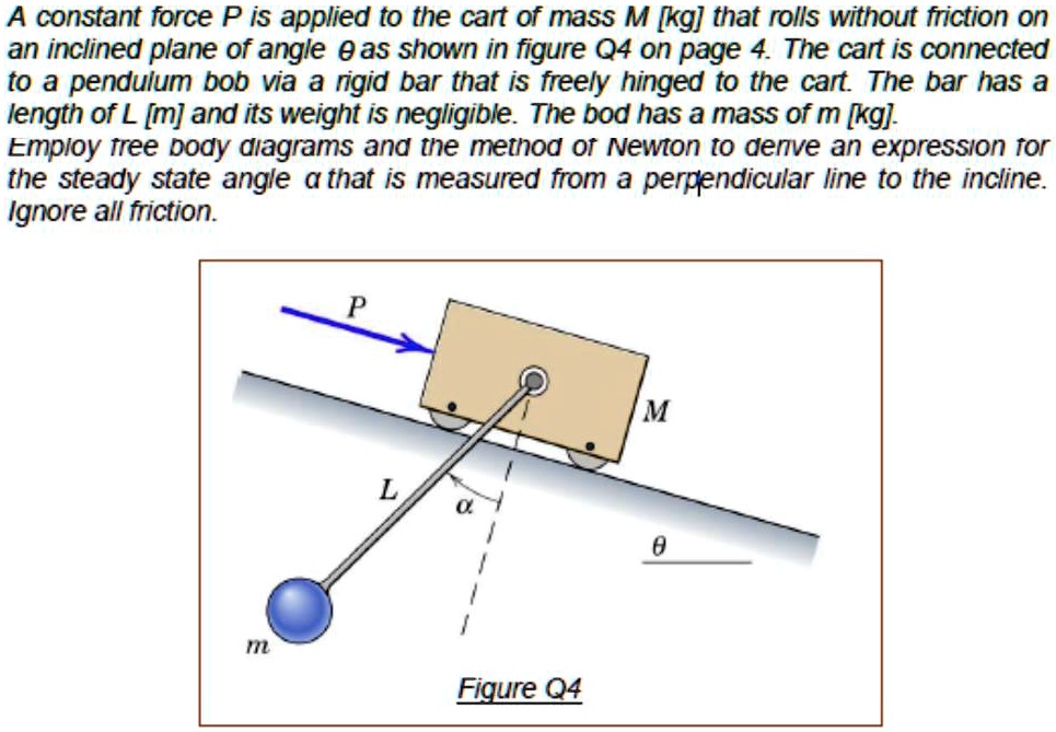 A constant force P is applied to the cart of mass M [kg] that rolls ...