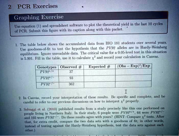 pcr exercises graphing exercise use eqquation i and spreadsheet ...