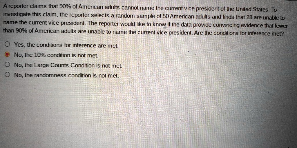 SOLVED: Areporter claims that 90% of American adults cannot name the ...