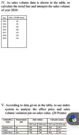 IV. As sales volume data is shown in the table, to calculate the trend ...
