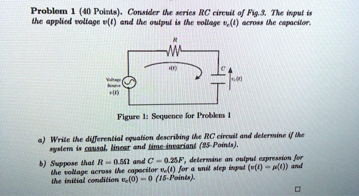 Problem 1 (40 Points). Consider the series RC circuit of Fig.3. The input is the applied voltage ...