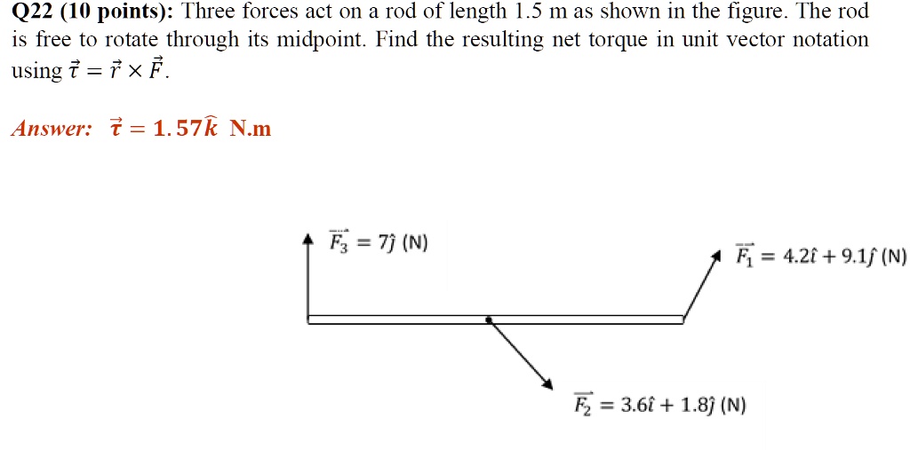 SOLVED: Q22 (10 points): Three forces act on a rod of length 1.5 m as ... SOLVED: Q22 (10 points): Three forces act on a rod of length 1.5 m as ...