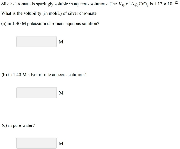 Silver chromate is sparingly soluble in aqueous solutions. The Ksp of ...