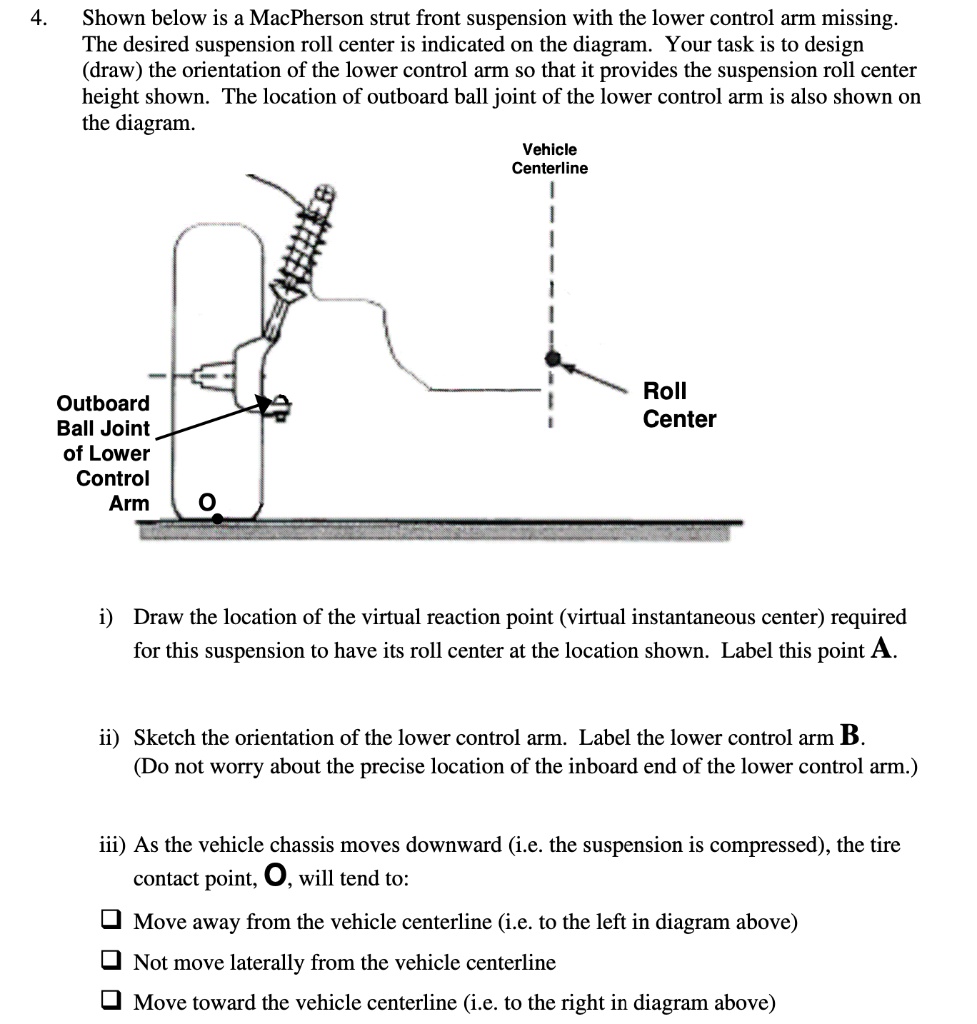 4. Shown below is a MacPherson strut front suspension with the lower ...