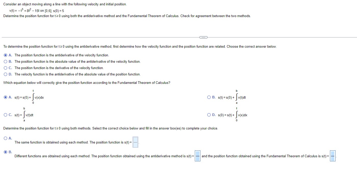Consider an object moving along a line with the following velocity and ...
