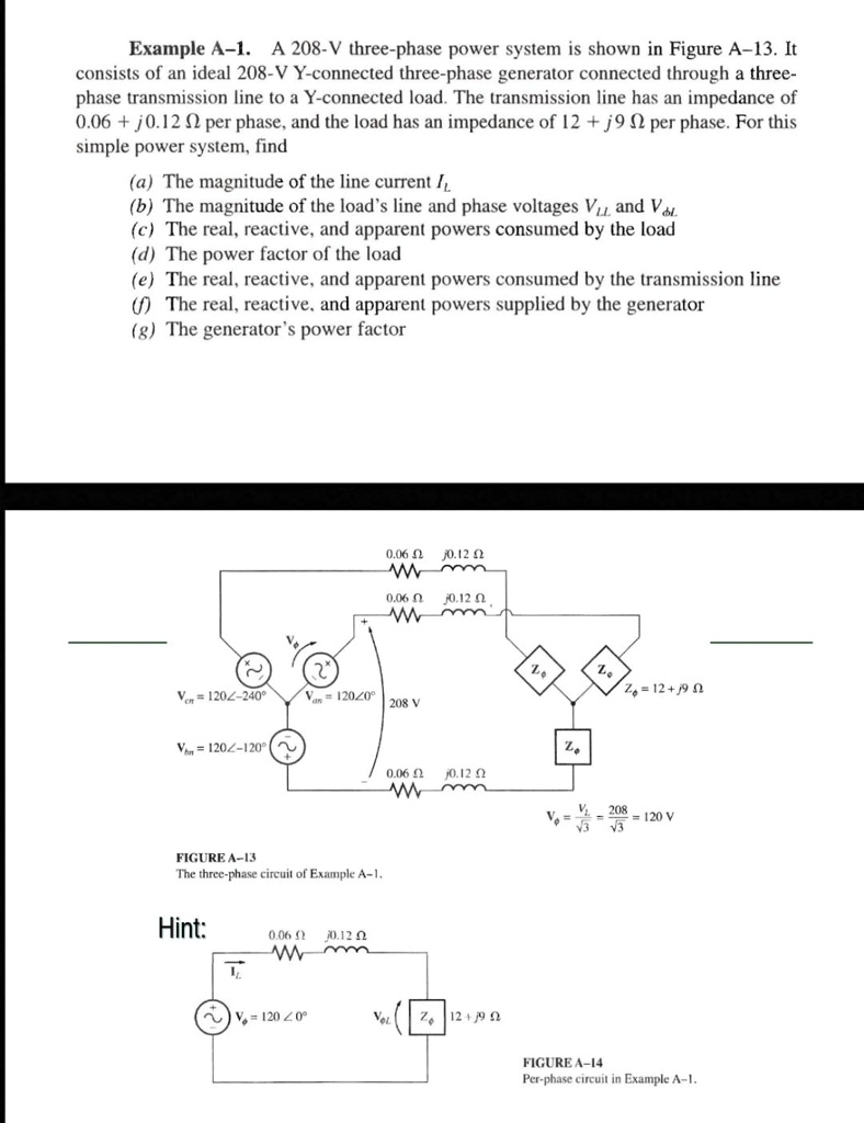 Example A-1. A 208-V three-phase power system is shown in Figure A-13 ...
