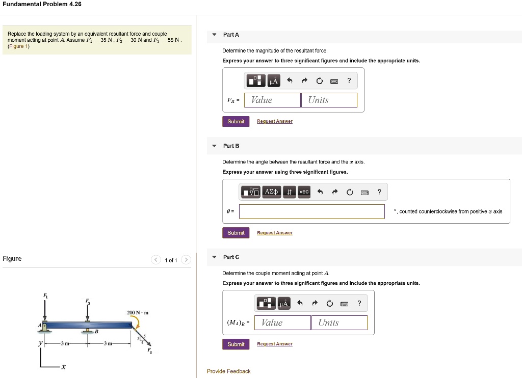 SOLVED: Fundamental Problem 4.26 Replace the loading system by an equivalent resultant force and ...