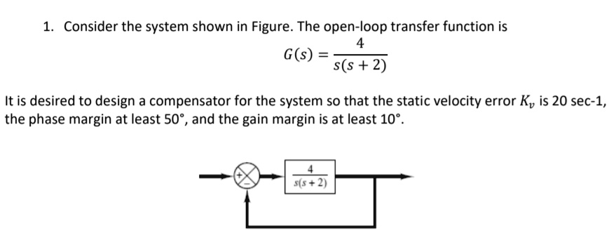 SOLVED: Consider the system shown in Figure. The open-loop transfer function is 4/(s(s+2)). It ...