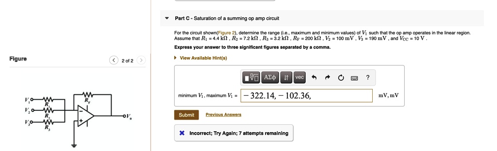 Solved Part C Saturation Of A Summing Op Amp Circuit For The Circuit Shownfigure 2 