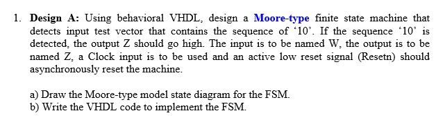 Solved Design A Using Behavioral Vhdl Design A Moore Type Finite 0726