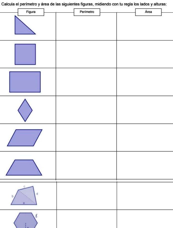 por favor ayudenme calcula el perimetro y area de las siguientes ...