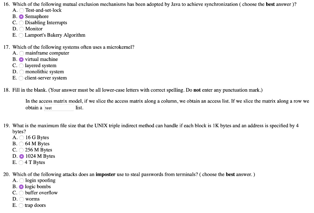 SOLVED: check and correct 16. Which of the following mutual exclusion mechanisms has been ...