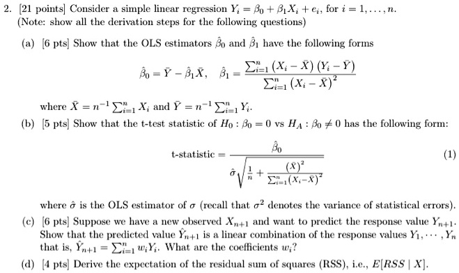points consicler simple linear regression y bo b1 1 for i note show all ...