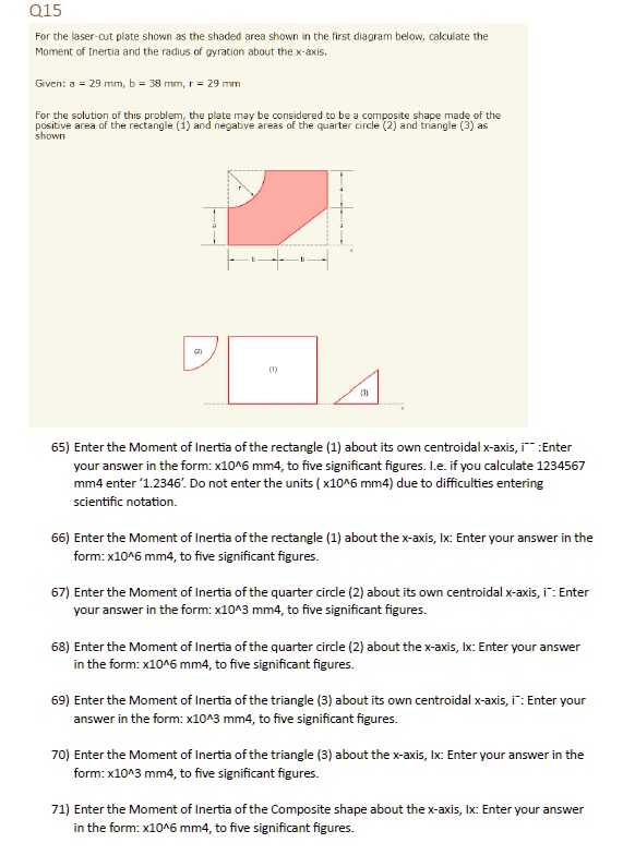 q15 for the laser cut plate shown as the shaded area shown in the first diagram below calculate ...