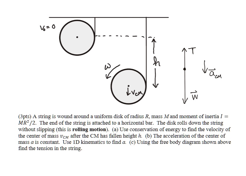 SOLVED: Voc 12 ivex (3 pts) A string is wound around a uniform disk of radius R, mass M, and ...