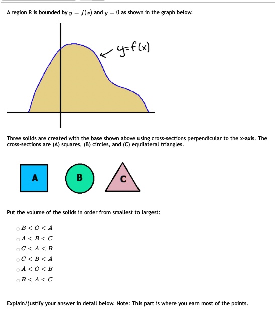 region bounded by y fz and y as shown the graph below three solids are created with the base ...
