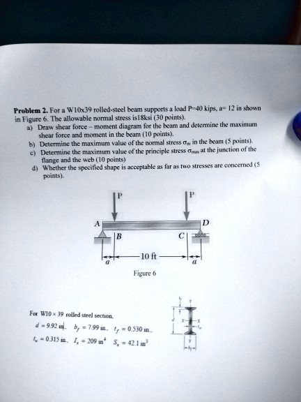 SOLVED: Problem 2. For a W10x39 rolled-steel beam that supports a load ...