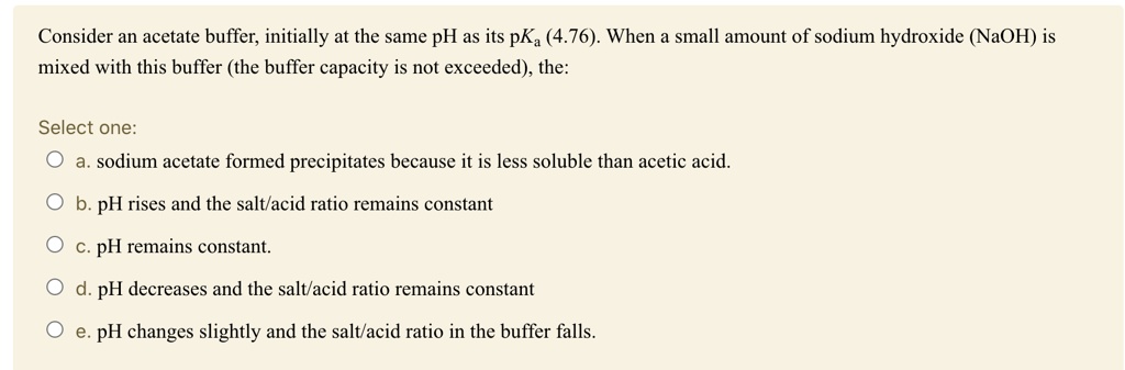 Consider An Acetate Buffer Initially At The Same Ph As Its Pka 476 When Small Amount Of Sodium