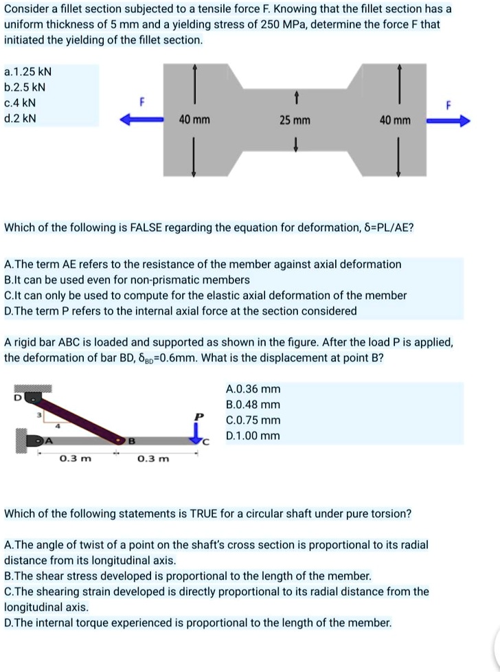 SOLVED: Consider a fillet section subjected to a tensile force F ...