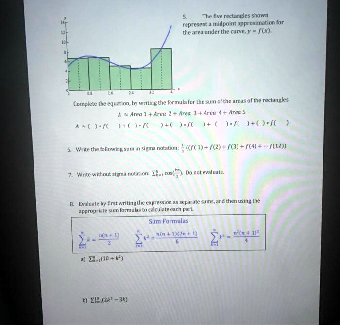 SOLVED: The five rectangles shown represent a midpoint approximation for the area under the ...