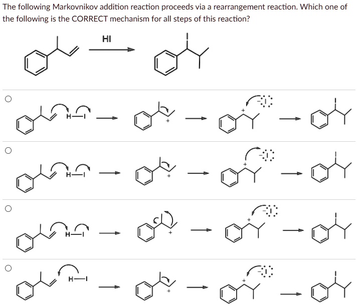 The following Markovnikov addition reaction proceeds via a...