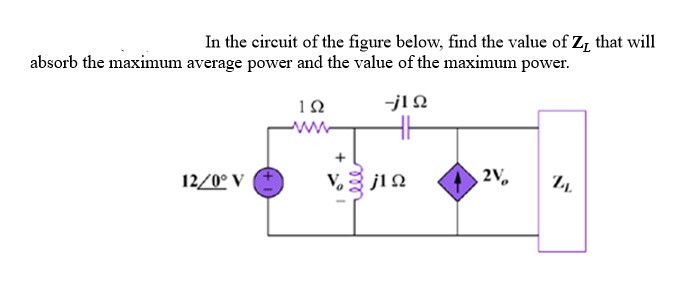 SOLVED: In the circuit of the figure below, find the value of Z, that will absorb the maximum ...