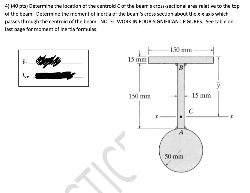 4) (40 pts) Determine the location of the centroid C of the beam's cross-sectional area relative ...