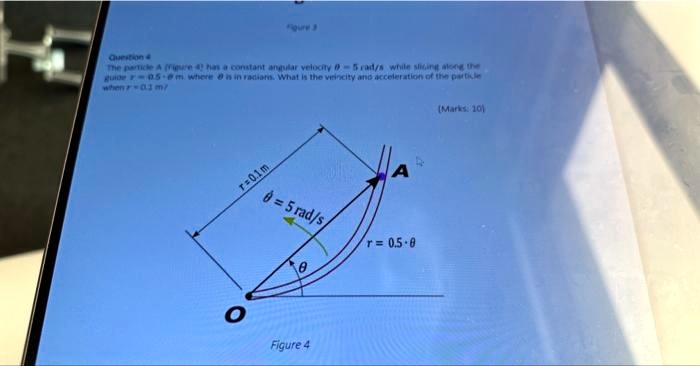 Figure 3 Question 4 The particle A (Figure 4) has a constant angular velocity θ̇ = 5 rad/s while ...