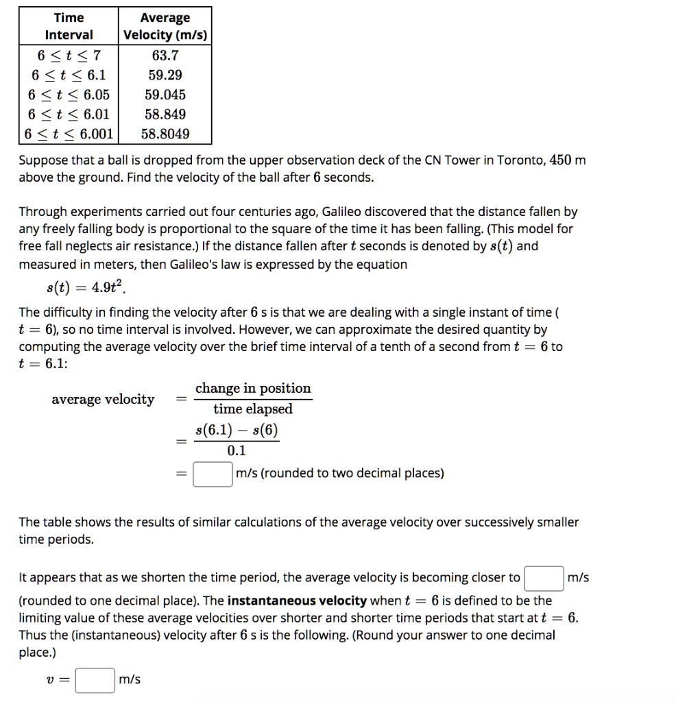 SOLVED: Time Average Interval Velocity (m/s) 6