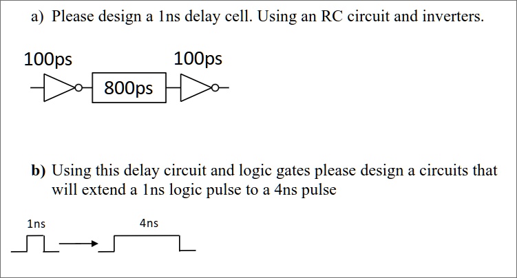 a) Please design a 1ns delay cell. Using an RC circuit and inverters ...