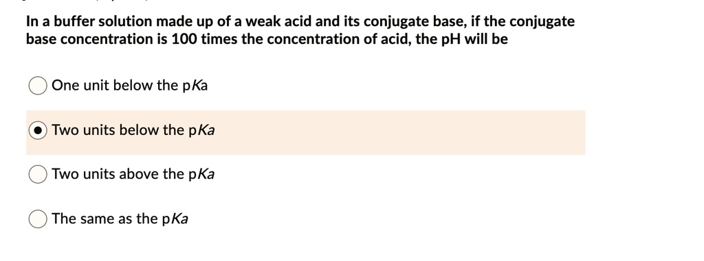 SOLVED:In a buffer solution made up of a weak acid and its conjugate base; if the conjugate base ...