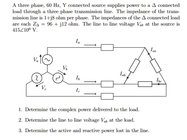 A three phase, 60 Hz, Y connected source supplies power to a Δconnected load through a three ...