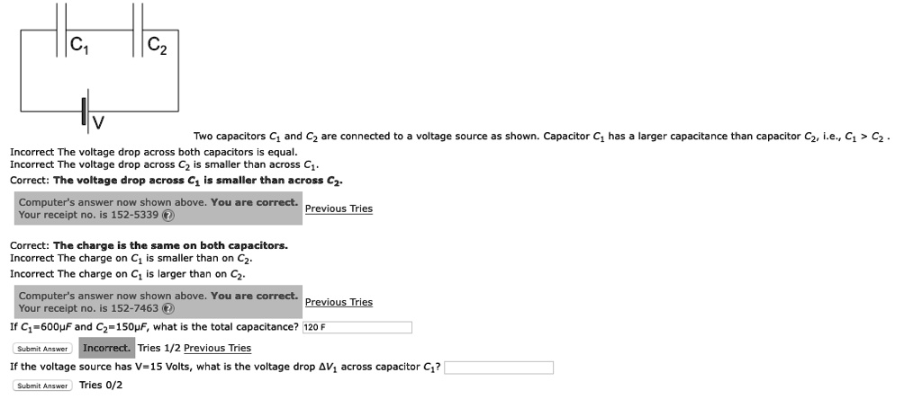 SOLVED: Two capacitors C1 and C2 are connected to a voltage source. The ...
