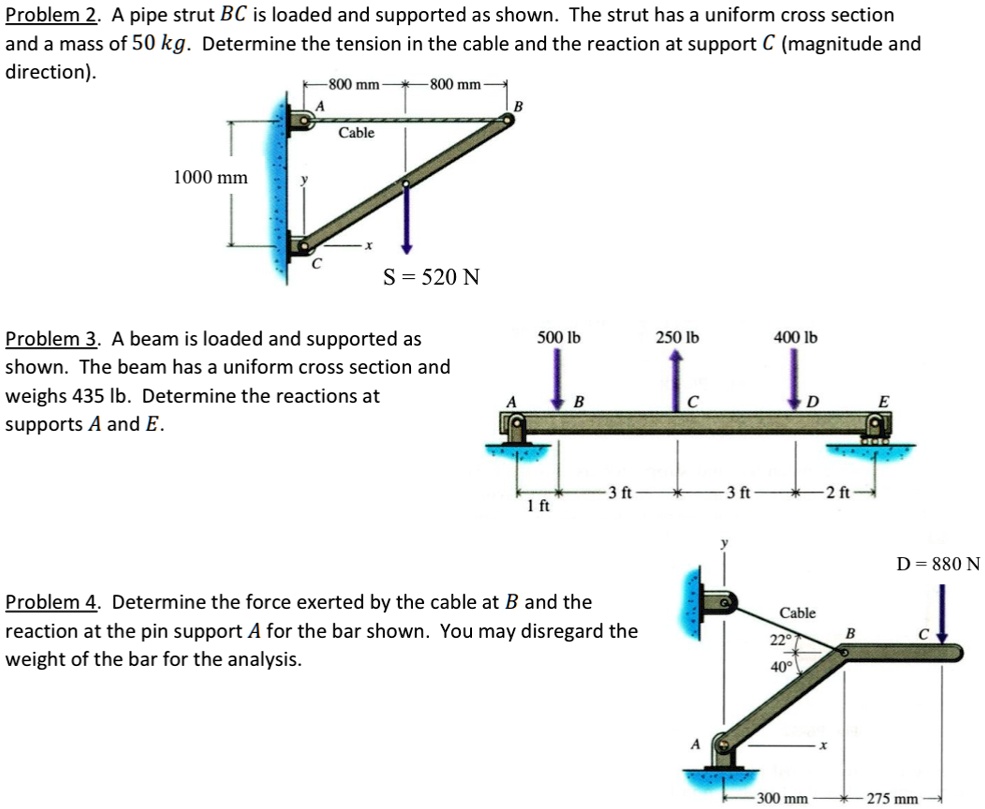 SOLVED: Problem 2. A pipe strut BC is loaded and supported as shown ...