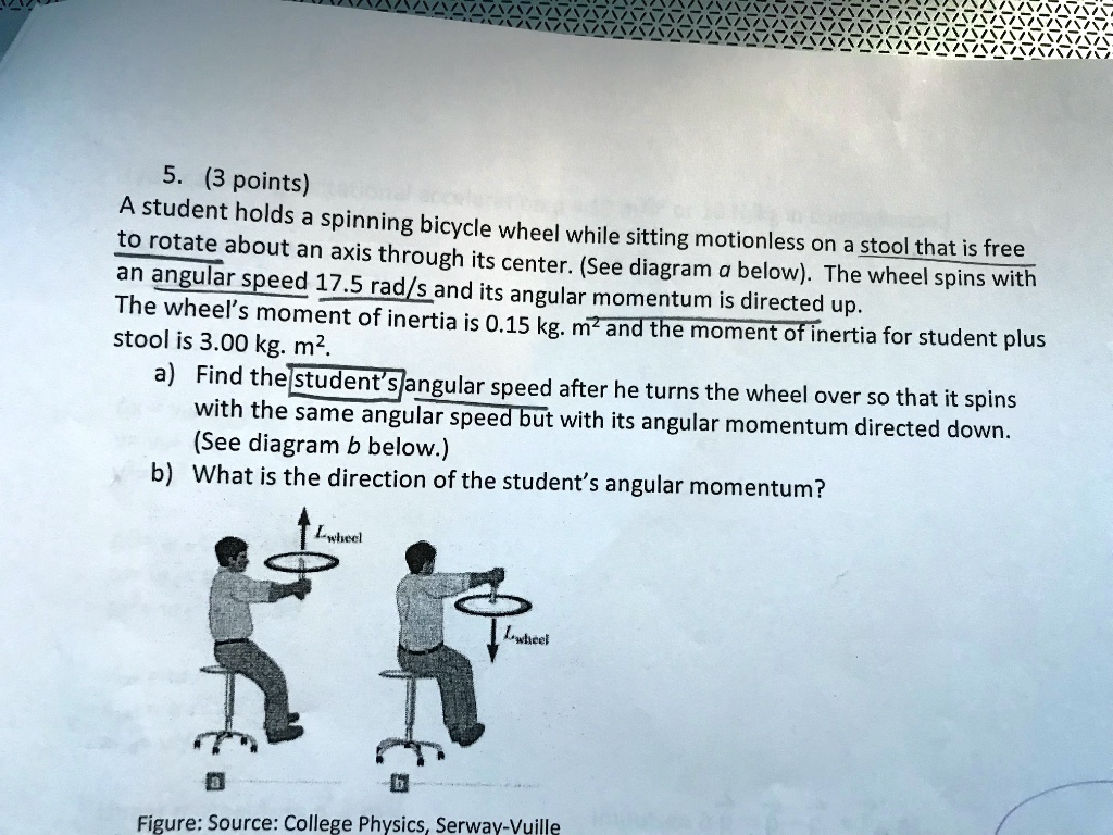 5 3 points student holds a spinning to rotate about an axis bicvcle ...