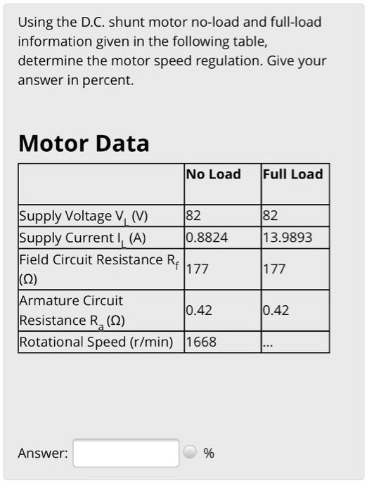 Using the D.C. shunt motor no-load and full-load information given in ...