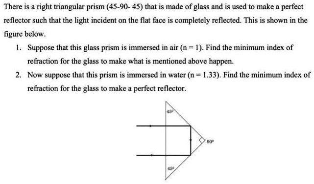 There is a right triangular prism (45-90-45) that is made of glass and ...