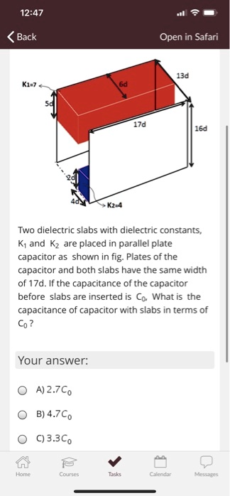SOLVED: Two dielectric slabs with dielectric constants Ki and Kz are ...