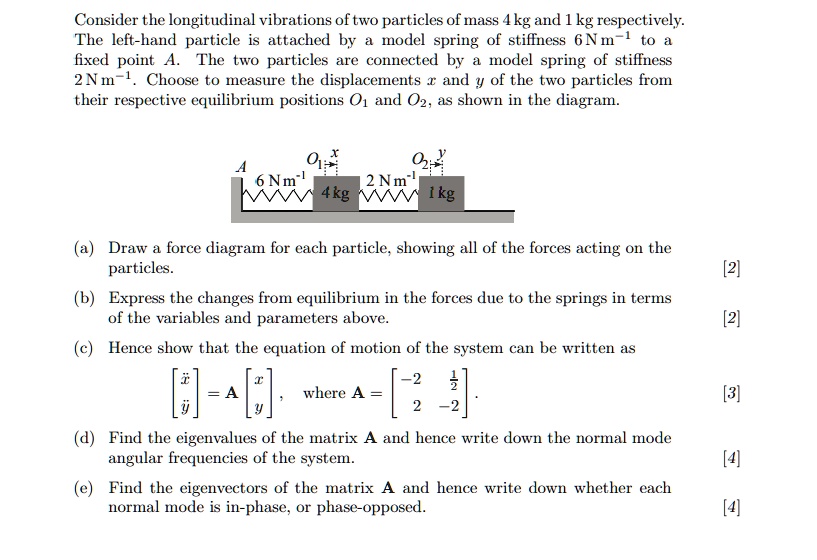 SOLVED: Consider the longitudinal vibrations of two particles of mass 4 ...