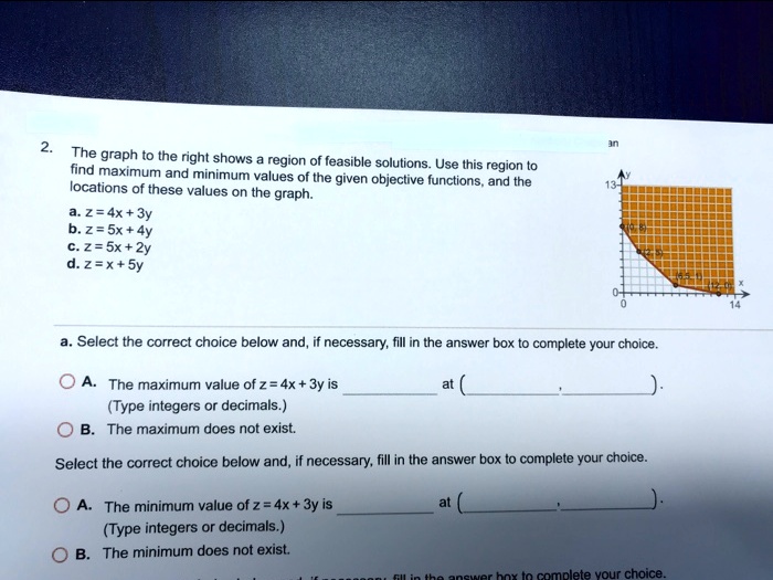 SOLVED:The graph to the right shows region of feasible solutions. Use this region to lind ...