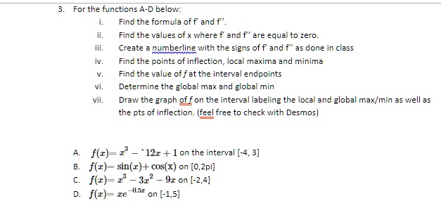 SOLVED: For the functions A-D below: Find the formula of f' and Find the values of x where f ...