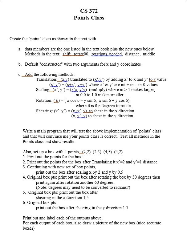 Solved C Please Cs372 Points Class Create The Pointclass As Shown In The Text With A Data 5995