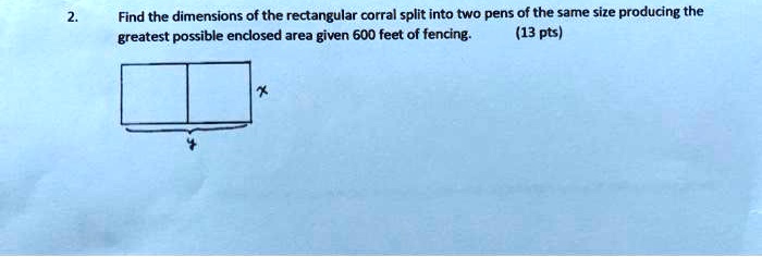 find the dimensions of the rectangular corral split into two pens of ...
